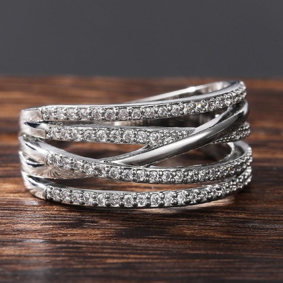 Jewelry | New 925 Sterling Silver Multi Layer Stackable Diamond Ring ...